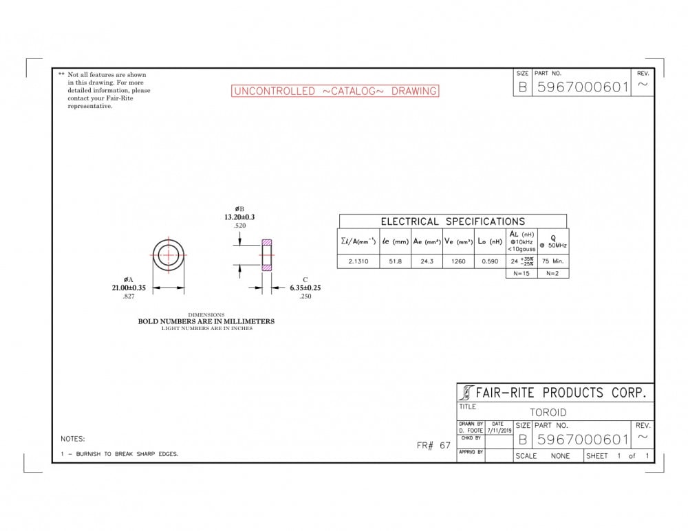 Fair-Rite 5967000601 technical document page