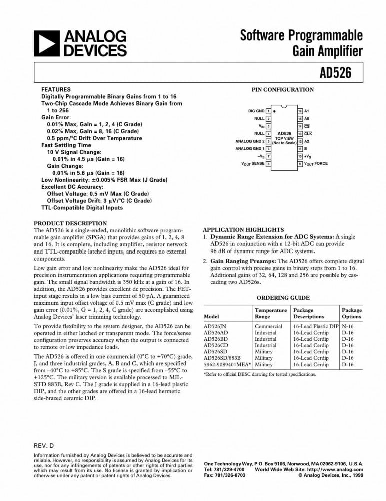 AD526 technical document page 1