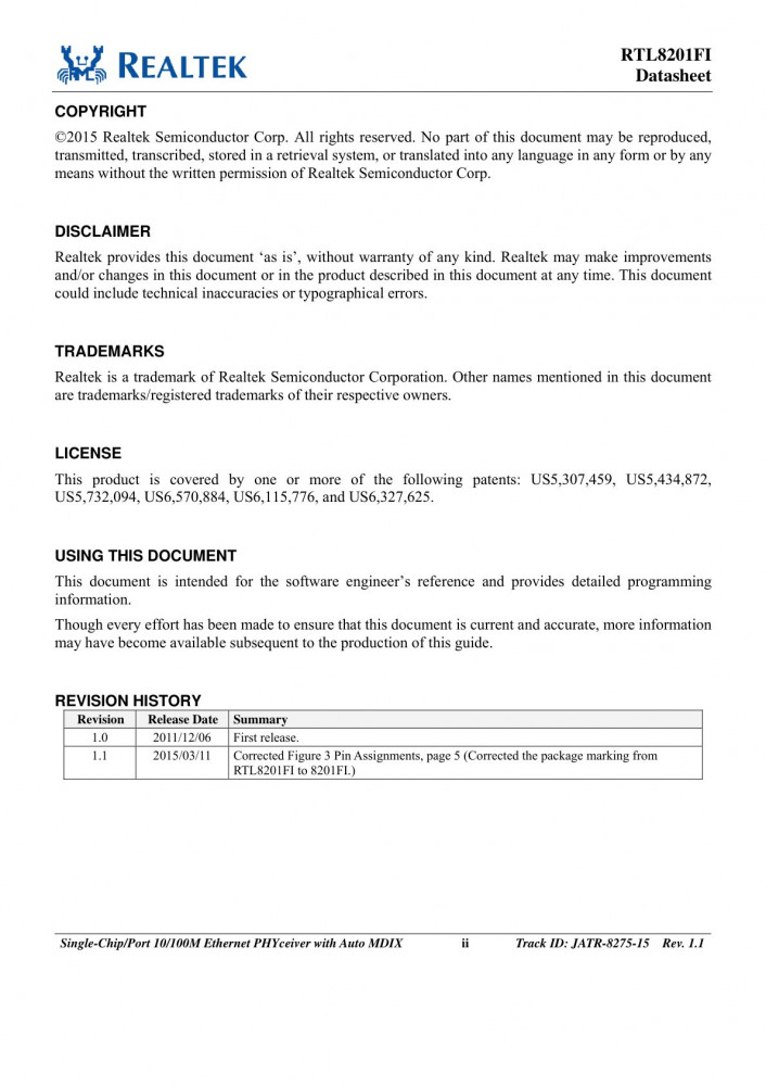 RTL8201FI-VC-CG datasheet page 2