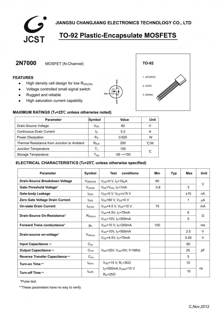 2N7000 datasheet page 1