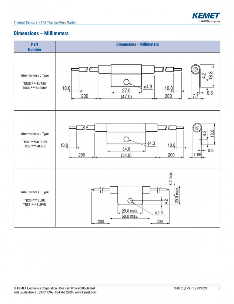 KEMET TRS thermal reed switch document page 5