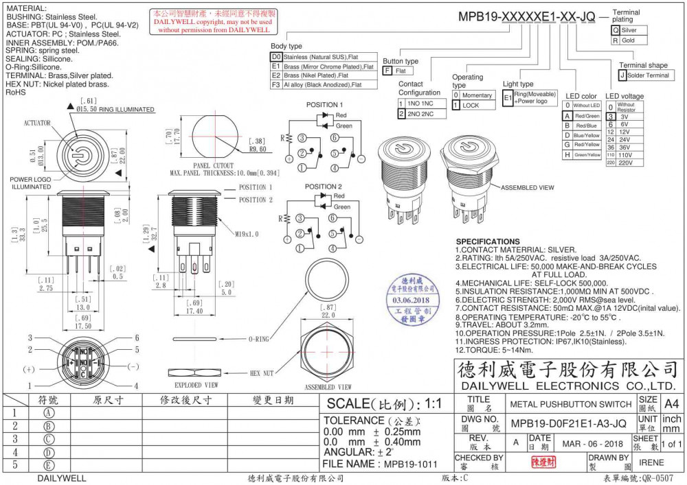 Dailywell MPB19-D0F21E1-A3-JQ technical drawing