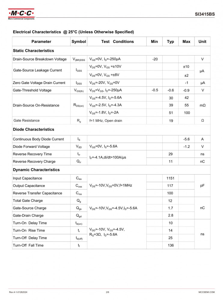 SI3415BS-TP datasheet page 2
