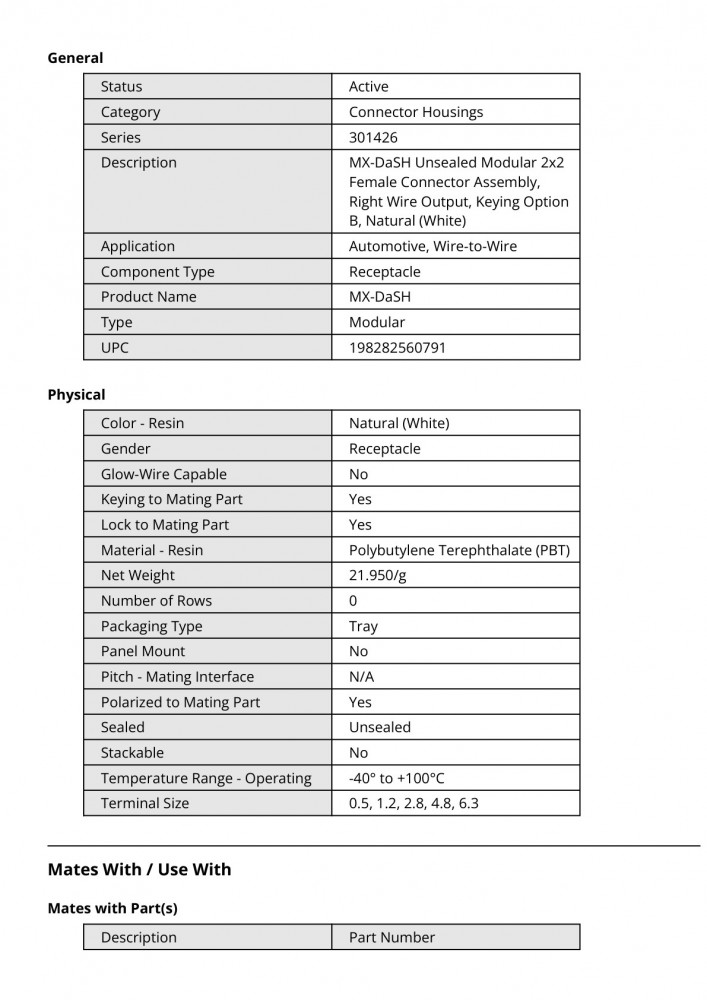 MOLEX 3014260312 product document preview, page 2