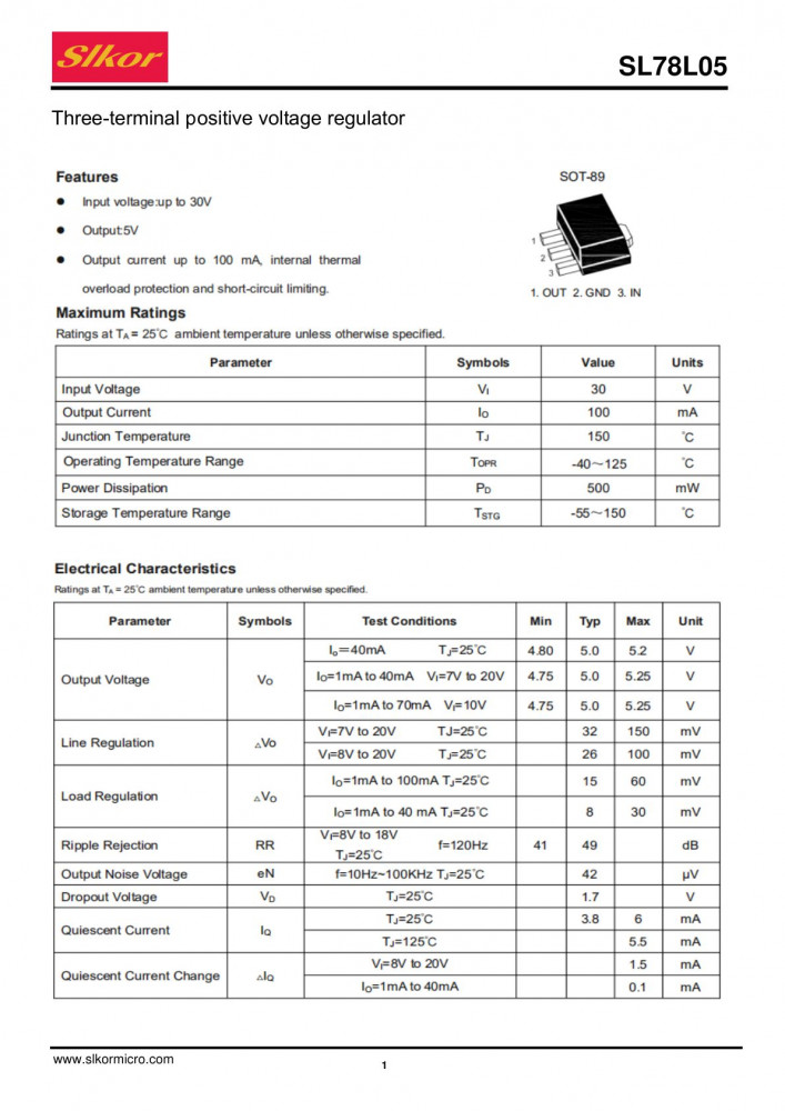 SL78L05 datasheet page 1