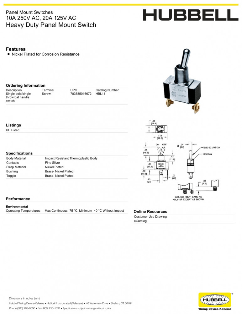 HBL11 product documentation drawing