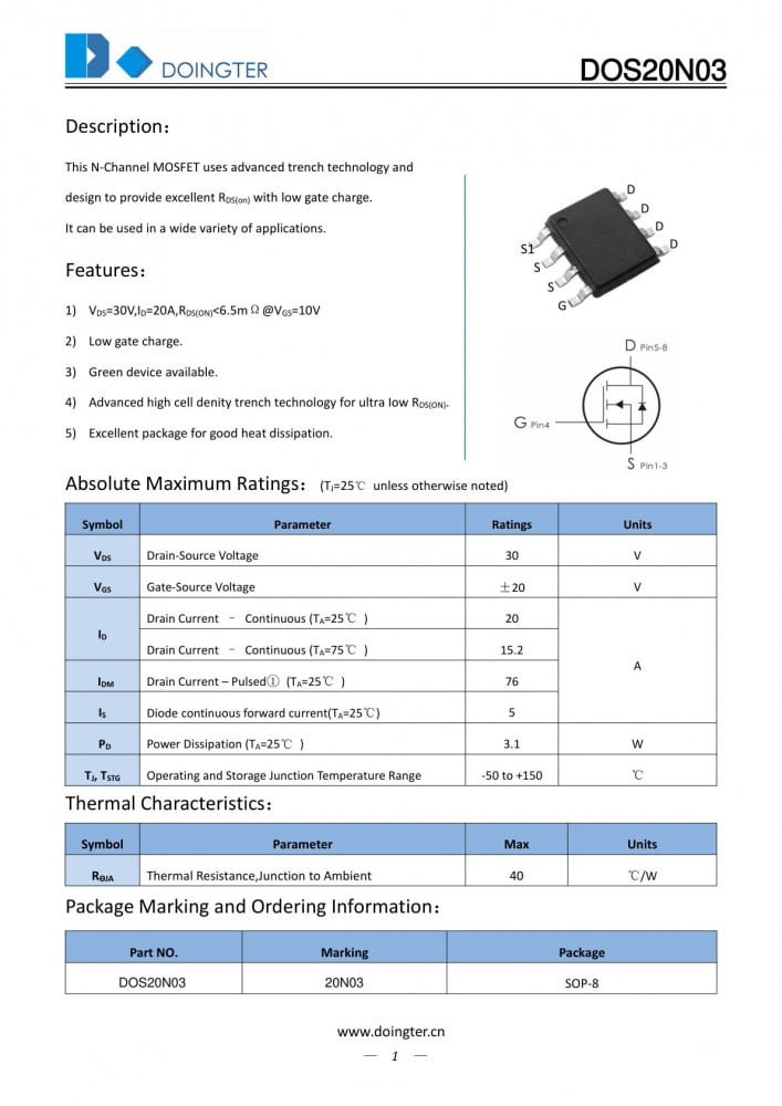 DOS20N03 datasheet page 1