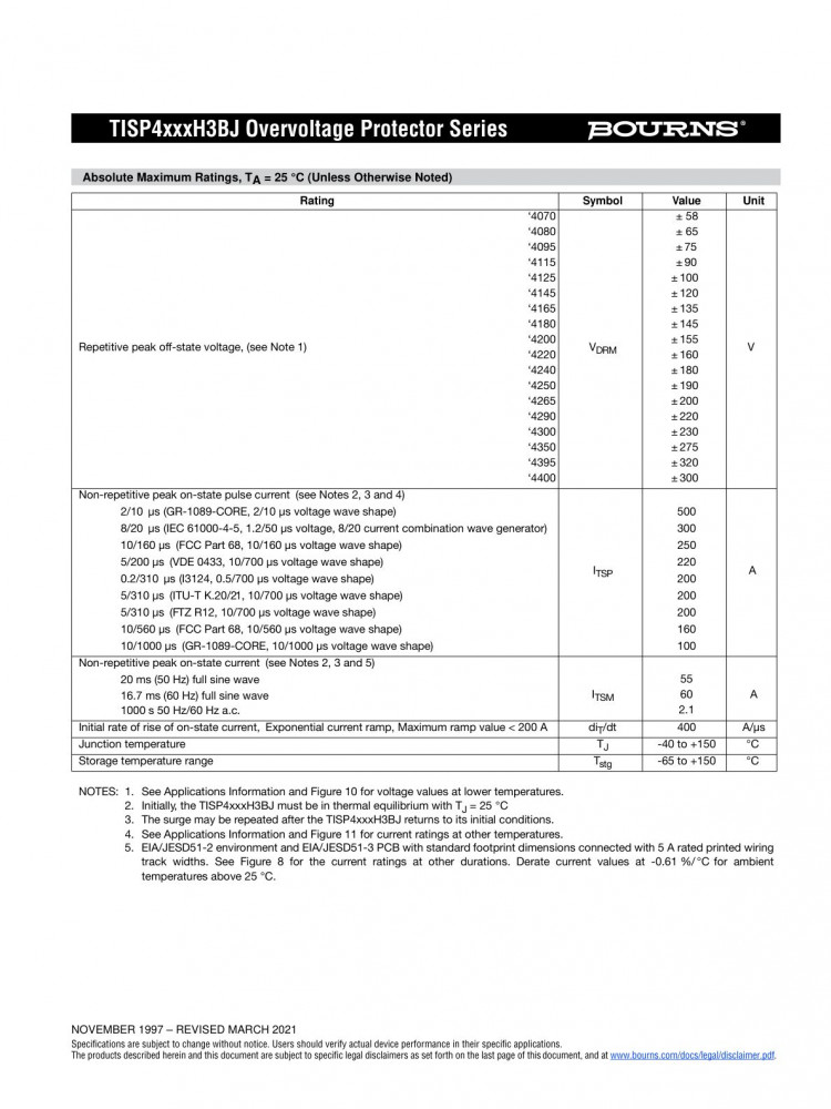 TISP4125H3BJR-S datasheet page 3