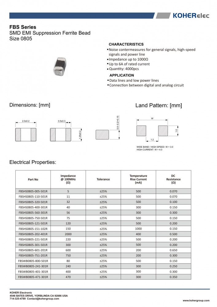 FBSHC0805-331-302R datasheet page 1