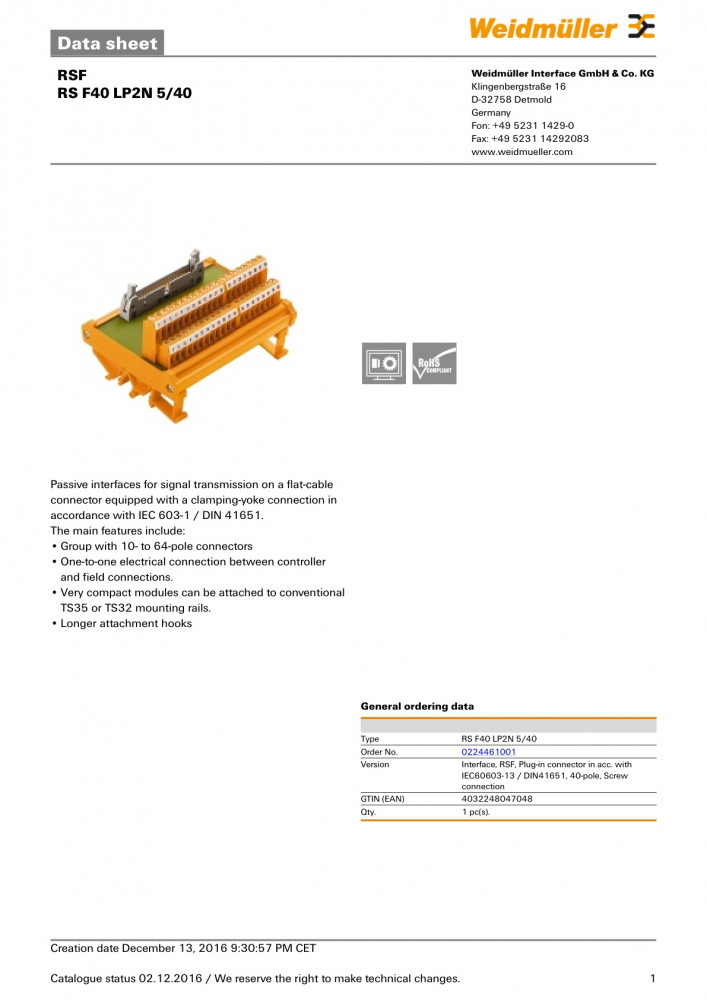 WEIDMULLER 0224461001 document page 1