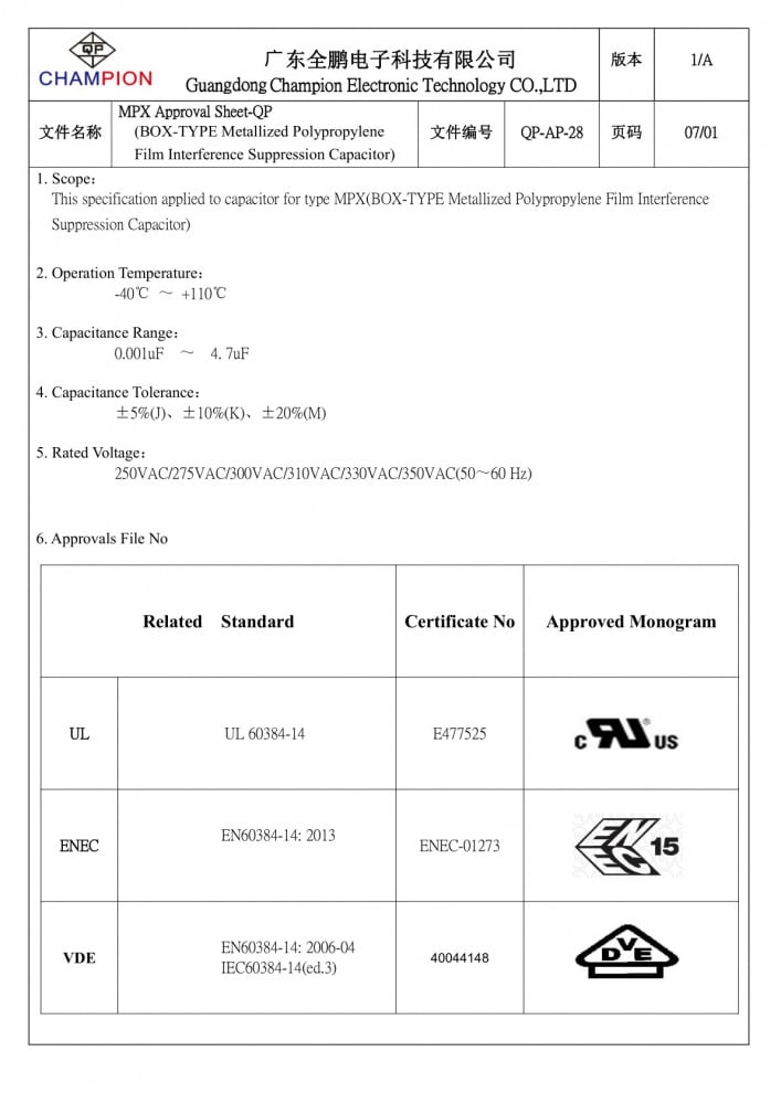 CHAMPION MPX-QP approval sheet page 2