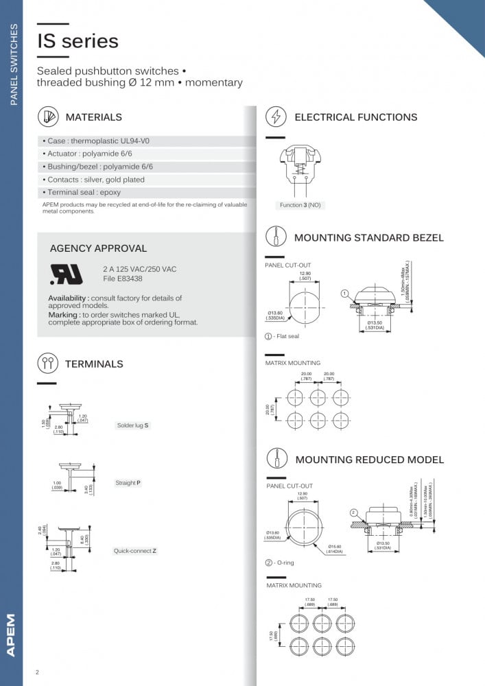 APEM IS series datasheet page 2