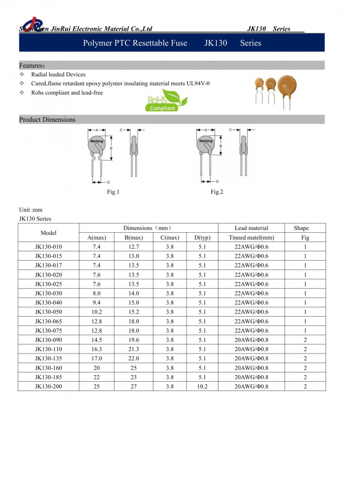Jinrui JK130 Series datasheet page 1
