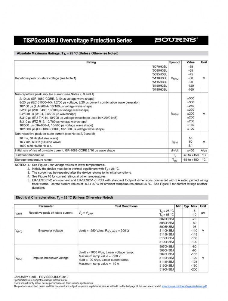 TISP5080H3BJR-S datasheet page 2