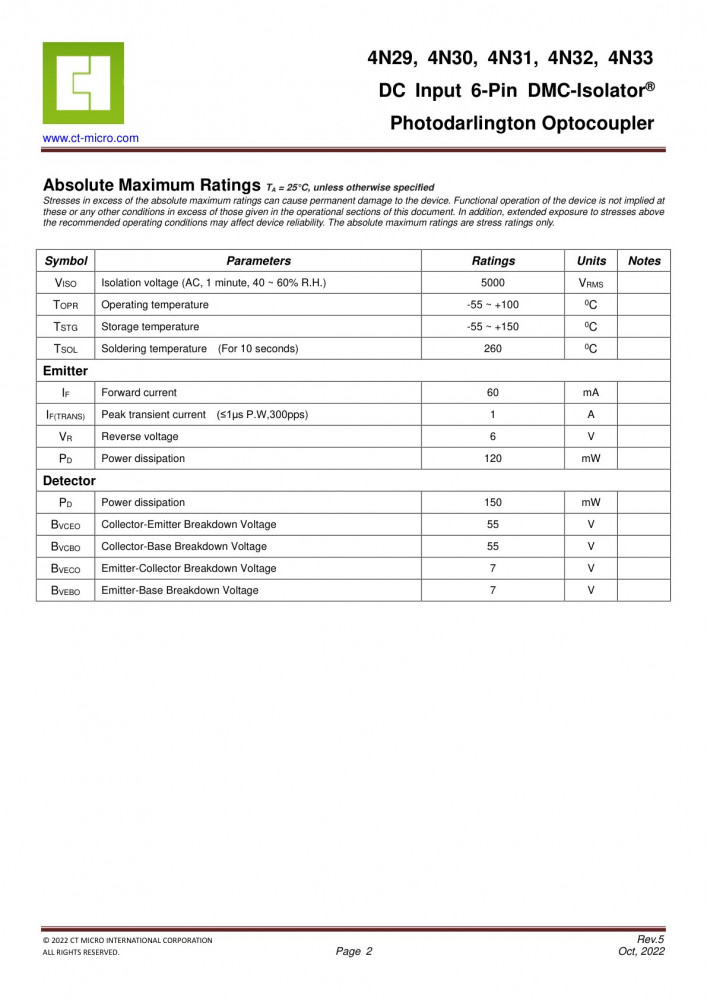 CT MICRO 4N30 datasheet page 2