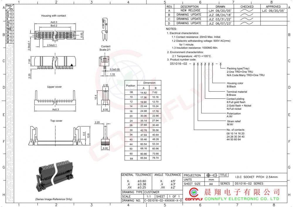 CONNFLY Elec DS1016-02-10MA2BB technical drawing preview