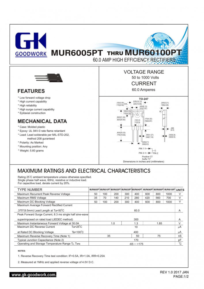 GOODWORK MUR6040PT datasheet page 1