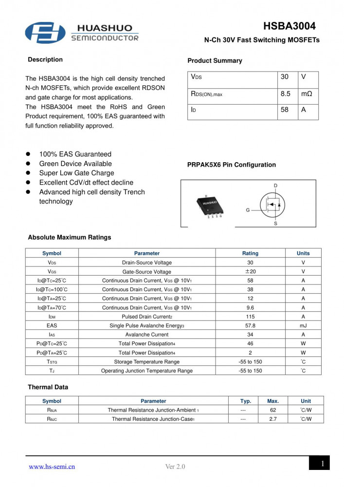 HSBA3004 datasheet page 1
