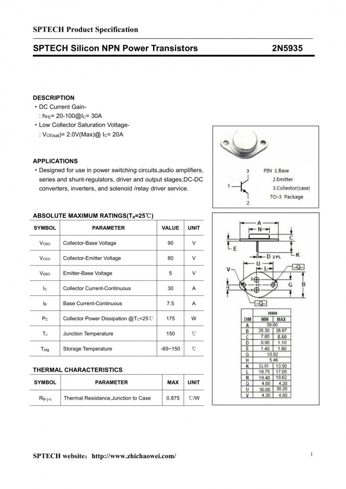 2N5935 SPTECH datasheet page 1