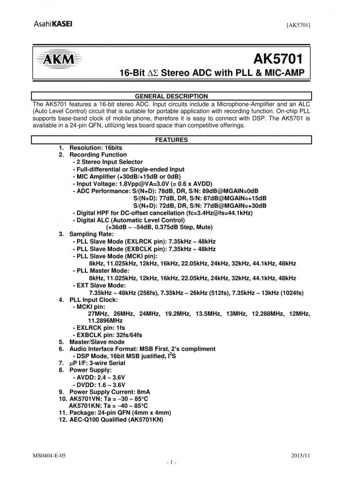 AKM datasheet page 1