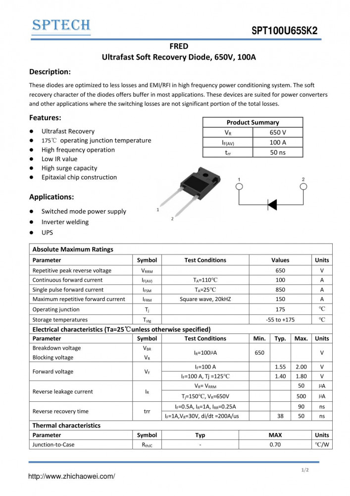 SPT100U65SK2 datasheet page 1