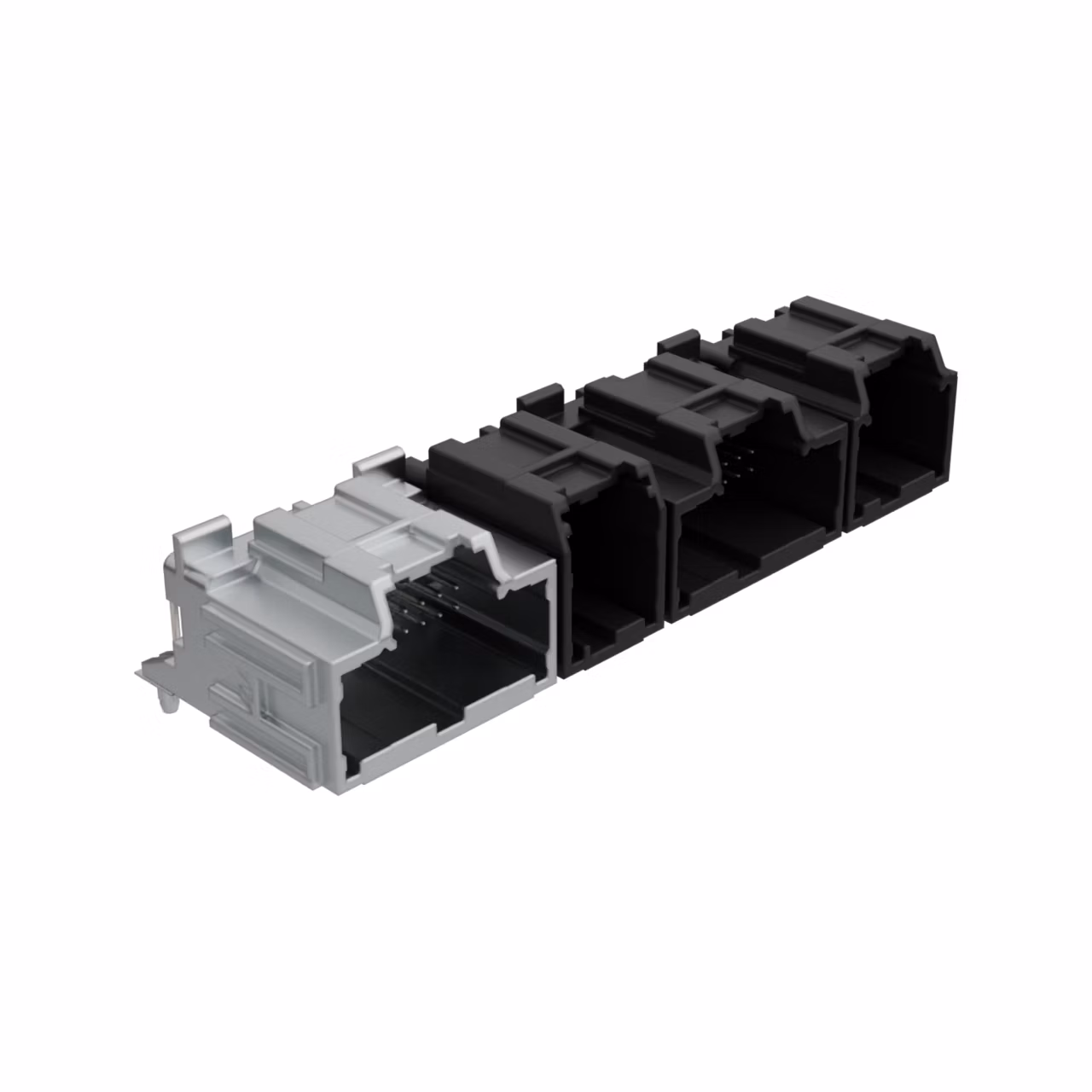 Stac64 4 Bay Right-Angle Headers, 60 Circuits, Bay A 20 Circuit Signal Header, Polarization B, Gray; Bay B 8 Circuit Signal Header, Polarization A, Black; Bay C 20 Circuit Signal Header, Polarization A, Black; Bay D 12 Circuit Signal Header, Polarization A for sale