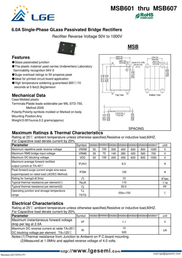 LGE MSB607 datasheet page 1