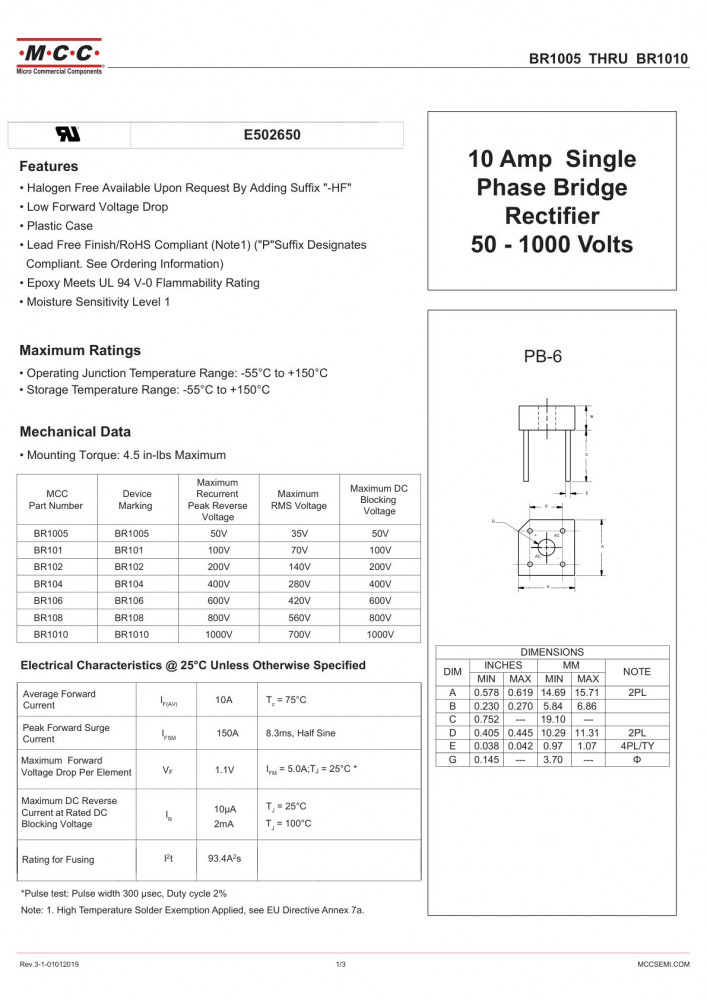 BR106-BP datasheet page 1