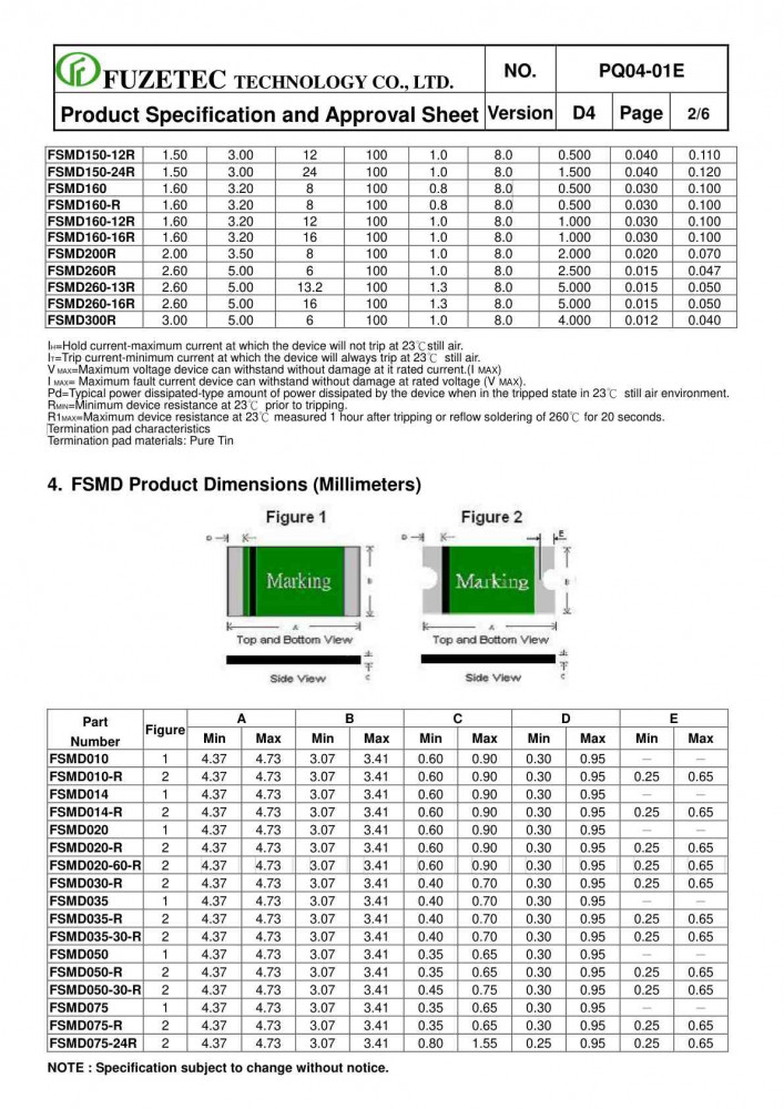 FUZETEC FSMD Series specification page 2