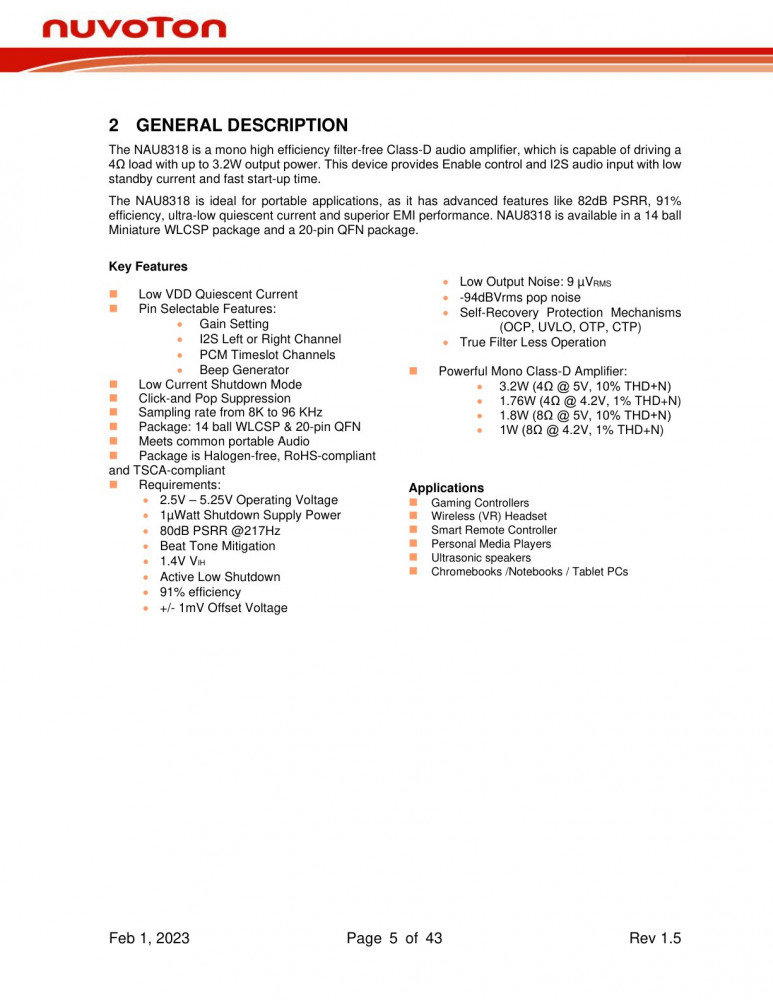 NAU8318 datasheet page 5