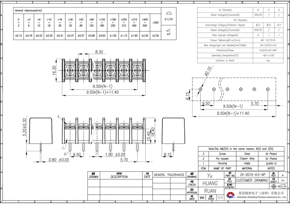 Megastar ZX-DG10-9.5-3P technical drawing