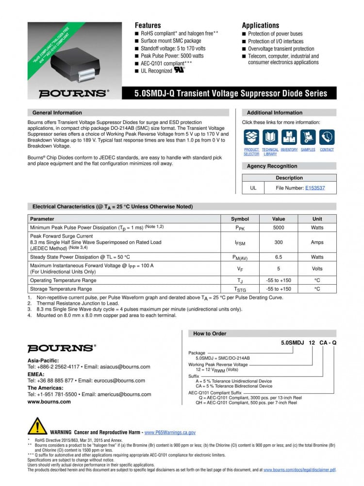BOURNS 5.0SMDJ-Q datasheet page 1