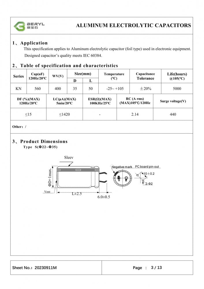 BERYL KN capacitor document page 3
