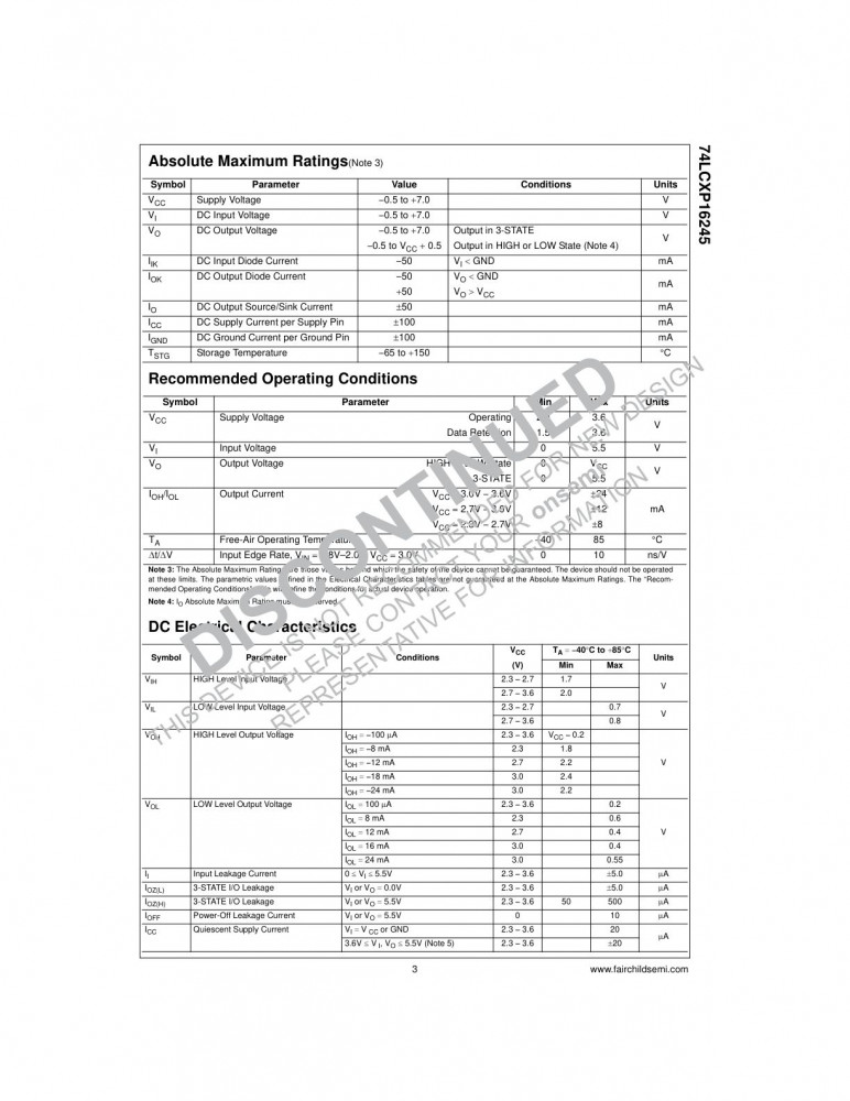 74LCXP16245 datasheet page 3