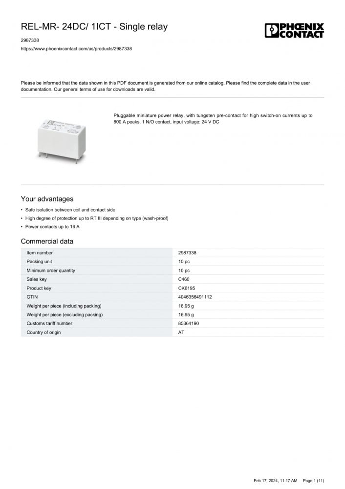 Phoenix Contact 2987338 technical document page 1