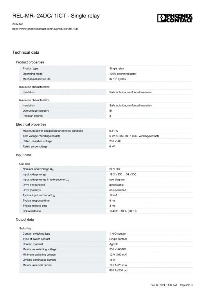 Phoenix Contact 2987338 technical document page 2