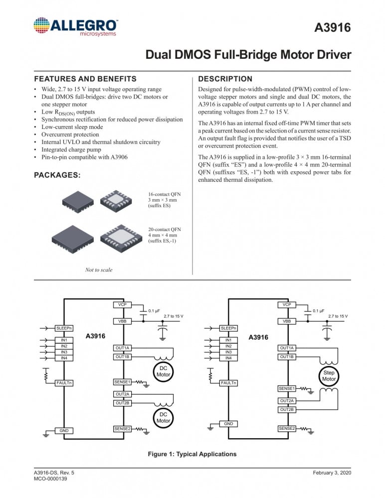 A3916 datasheet page 1