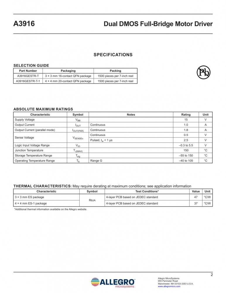 A3916 datasheet page 2