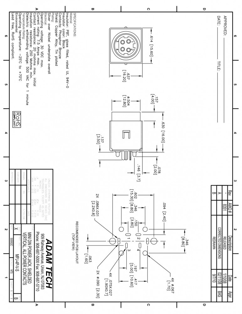 ADAM TECH MPJ-4P-V-S product drawing
