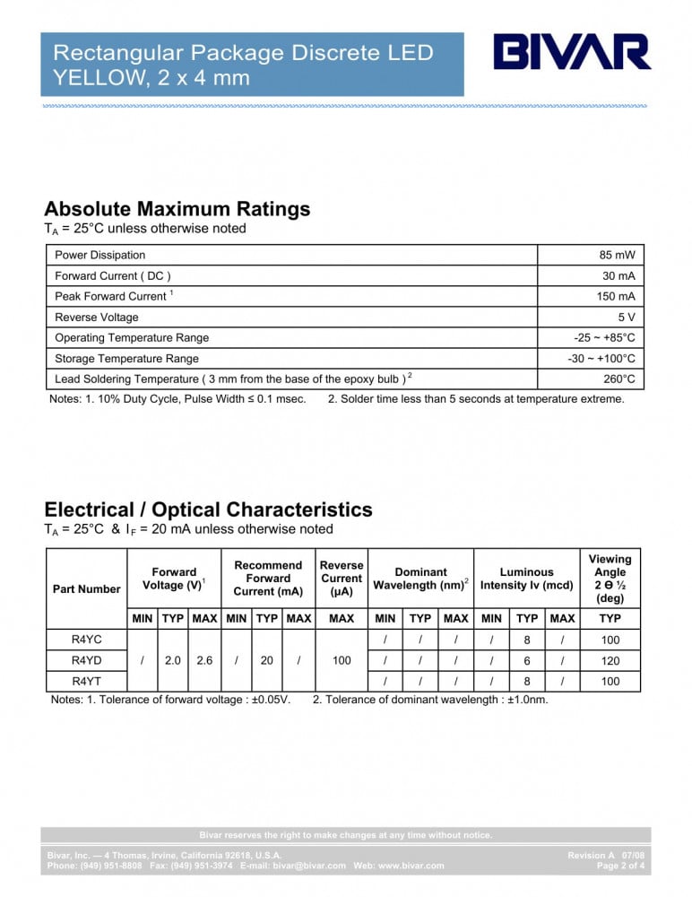 BIVAR R4YD datasheet page 2