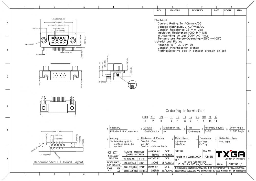 TXGA FDB1519 drawing page 1