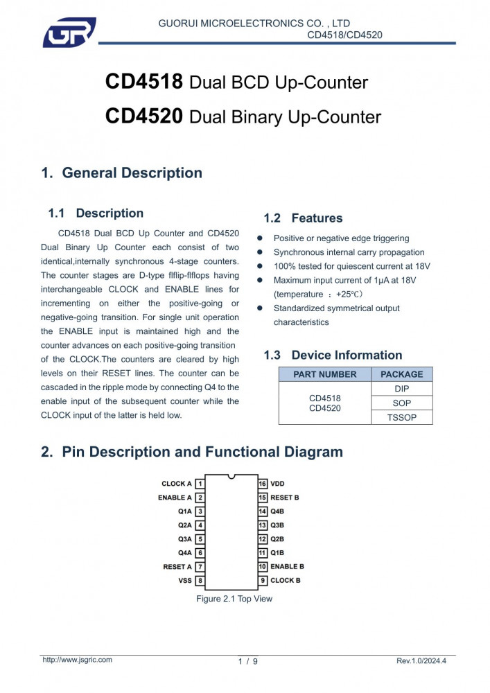 CD4518S technical document page 1