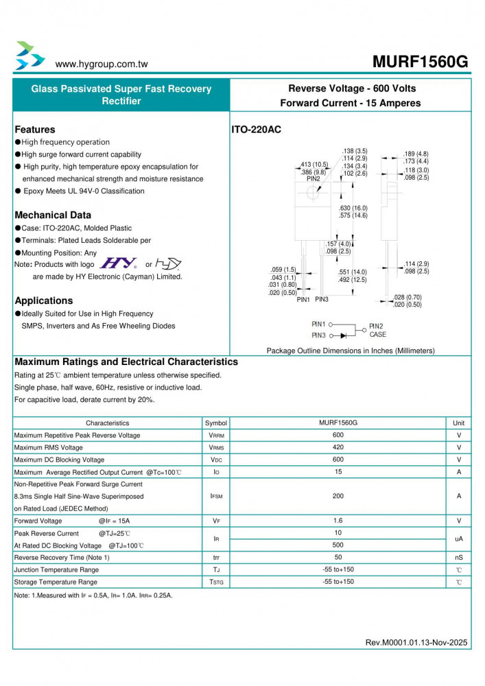 MURF1560G datasheet page 1