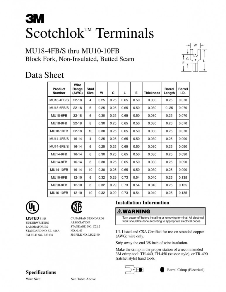 3M Scotchlok MU10-10FBK technical document page 1