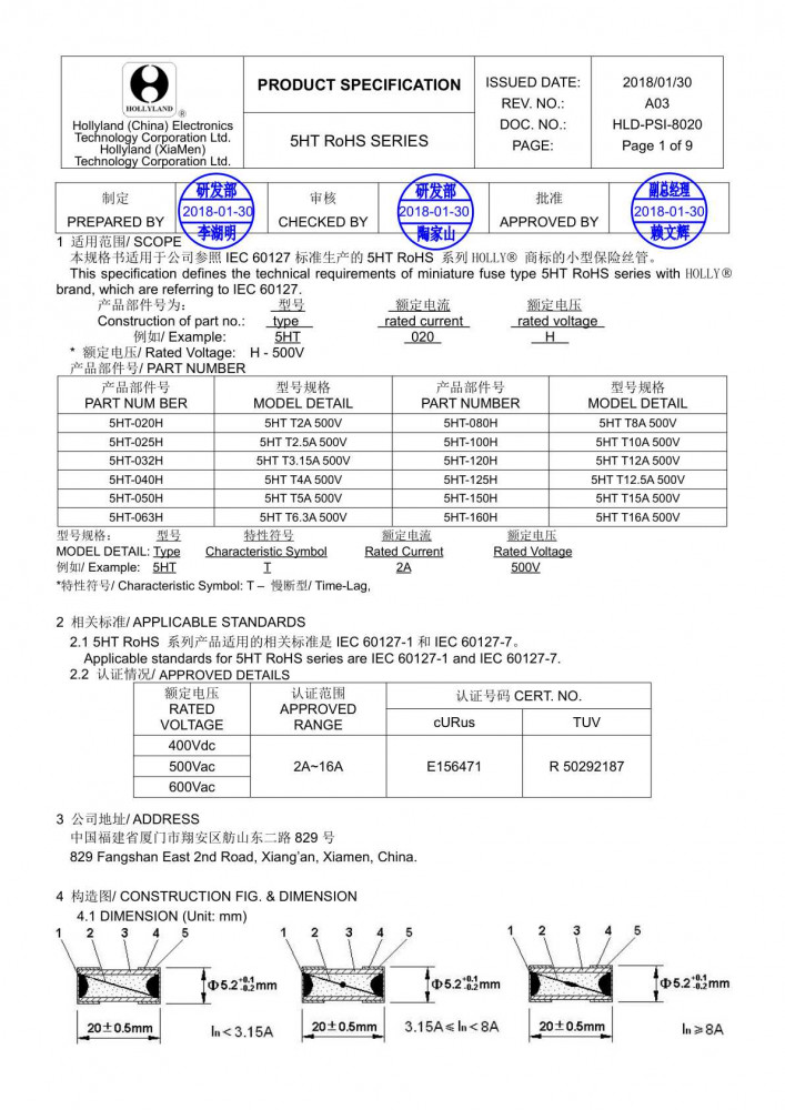 HOLLY 5HT RoHS datasheet page 1