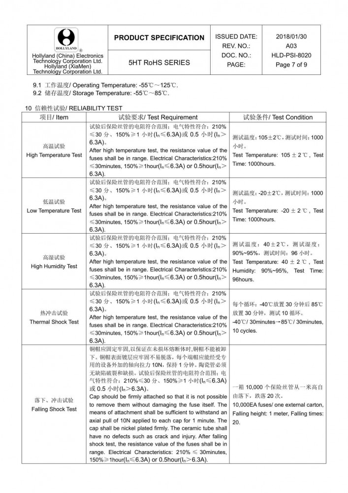 HOLLY 5HT RoHS datasheet page 7