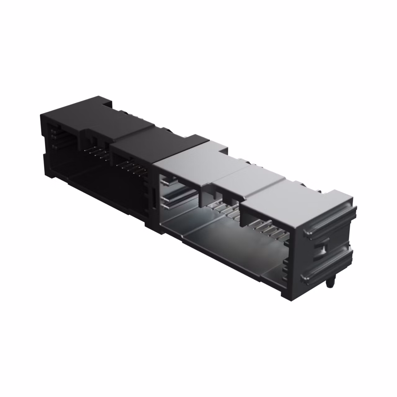 Mini50 Unsealed 2 Bay Right-Angle Headers, 76 Circuits, Bay A 38 Circuit, Polarization A, Black; Bay B 38 Circuit, Polarization B, Gray; Tray for sale