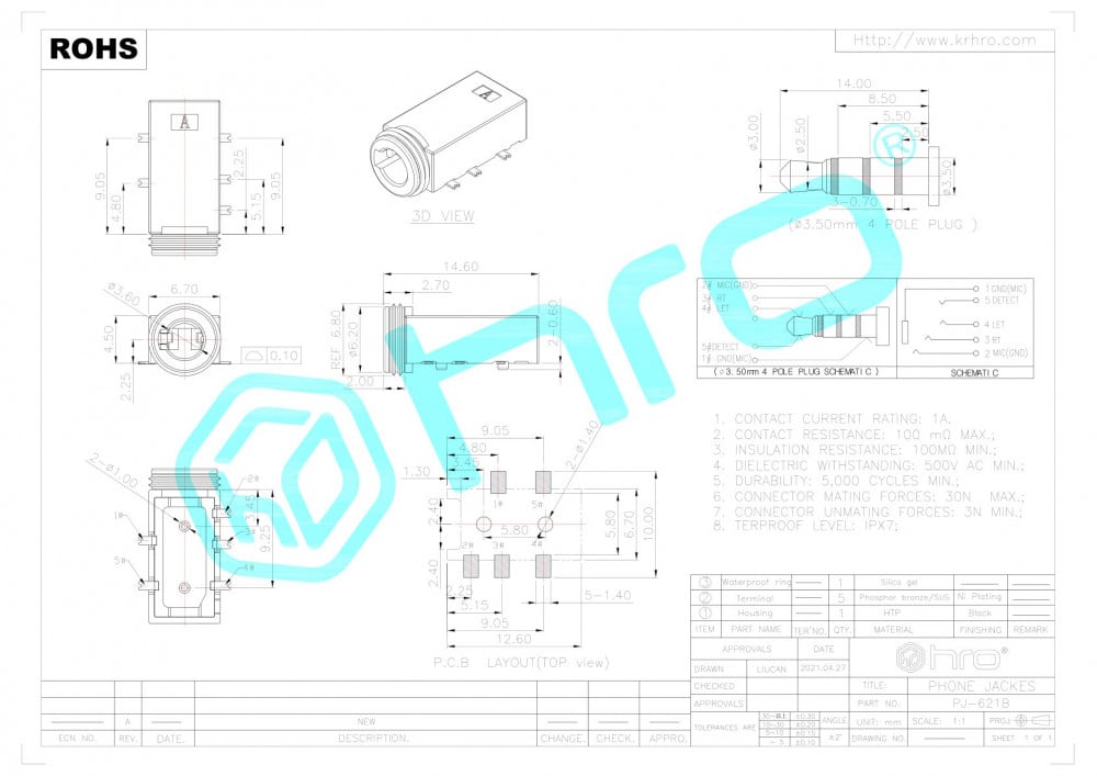 Korean Hroparts Elec PJ-621B technical drawing