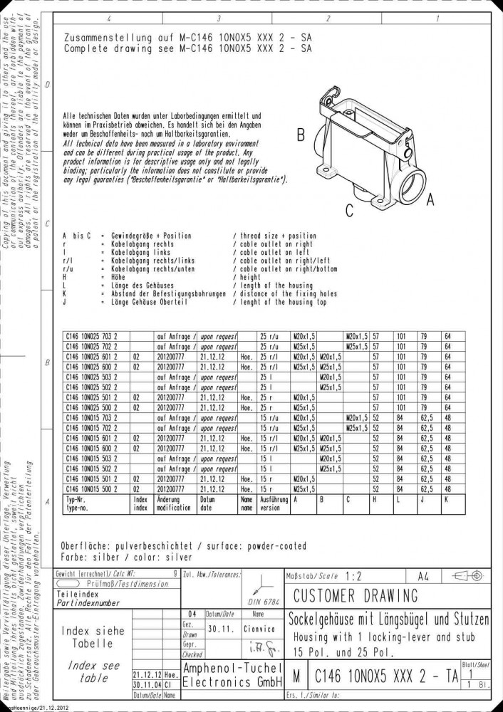 Amphenol C146 10N015 501 2 customer drawing