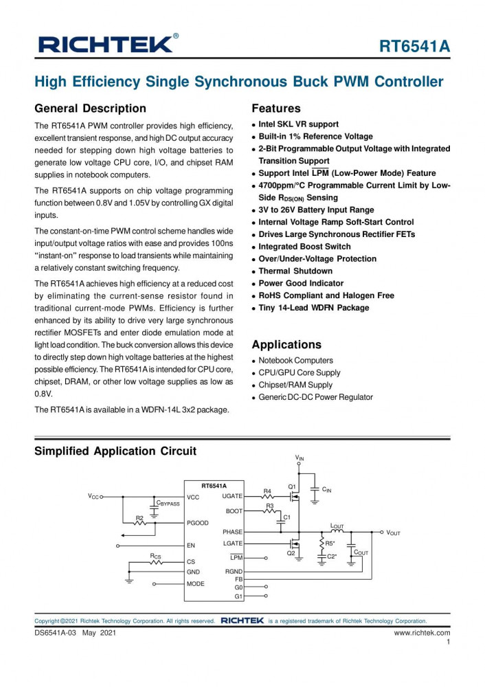RT6541A datasheet page 1